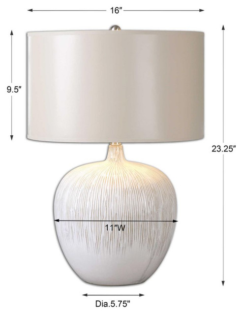 Fat Round Distressed Ivory Ceramic Ribbed Table Lamp 23 in Modern ...