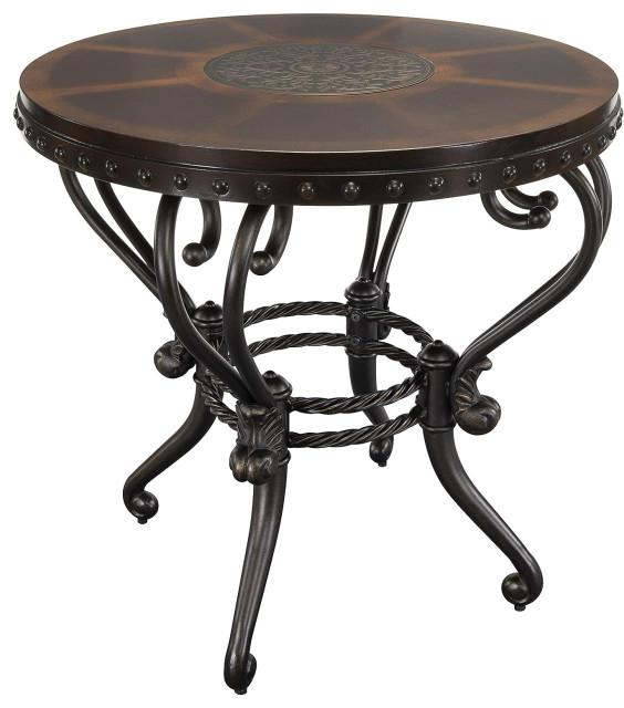 Traditional End Table, Scrolled Accented Metal Legs With Wooden Top ...