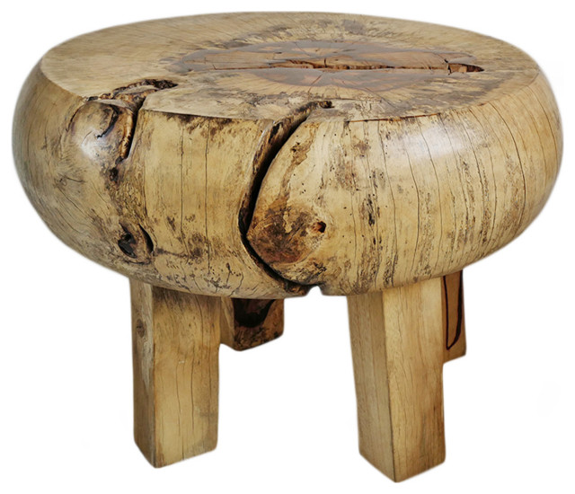 Tamarind Round Wood Stool/Side Table - Rustic - Side Tables And End ...