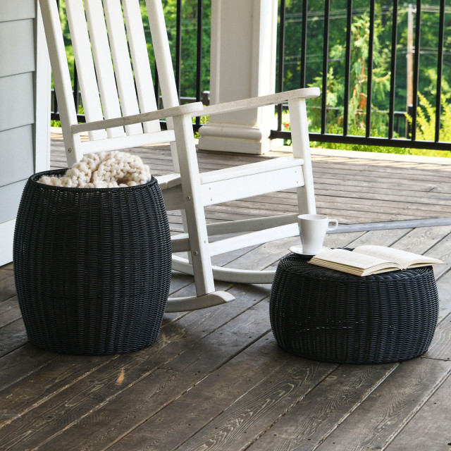 Handwoven Resin Barrel Side Table - Tropical - Side Tables And End ...