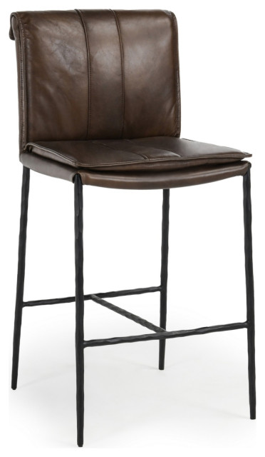 Iva 27 Inch Counter Stool Chair Rolled Back Iron Dark Brown Leather ...