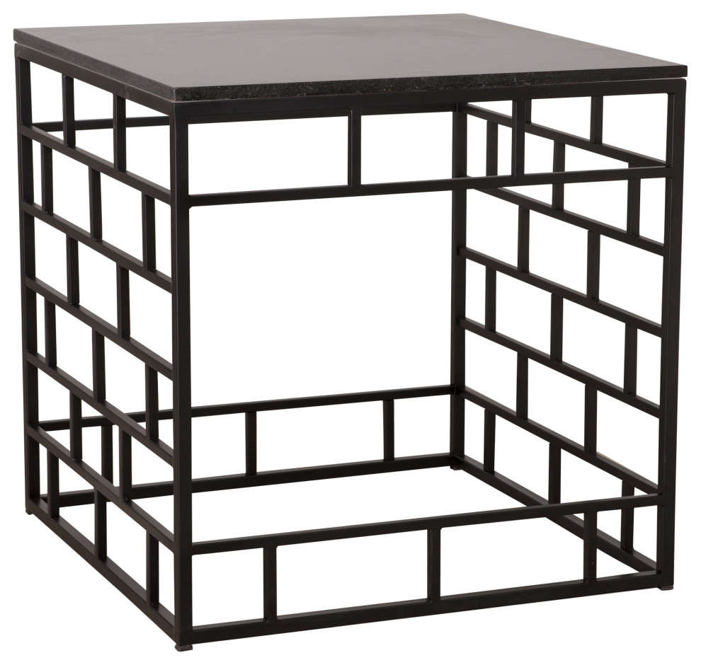 Square Mason End Table, Black With Black Granite 24X24" - Industrial ...
