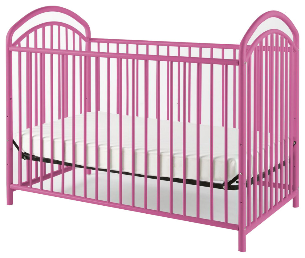 Benzara Metal 3 in 1 Full Size Twin Arched Crib with Grid Details, Pink ...