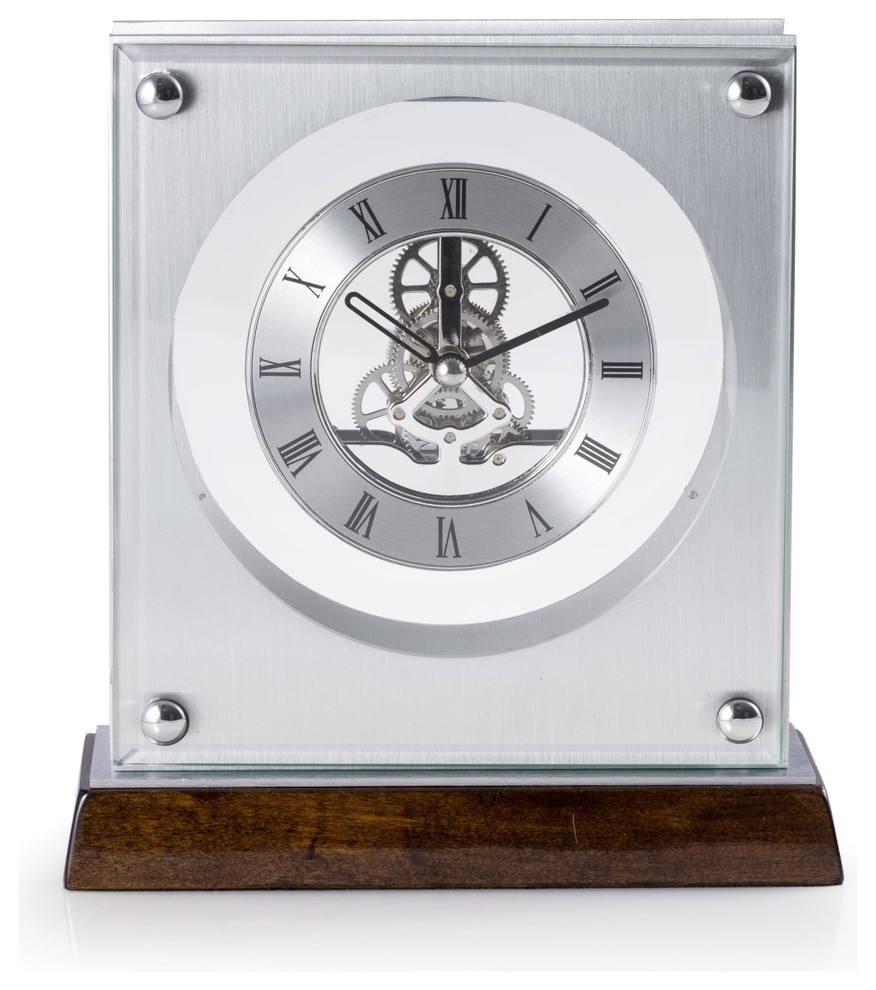 "Ani", Walnut Wood and Stainless Steel Accents Clock, Skelton ...