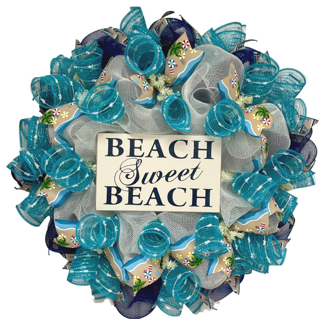 Beach Sweet Beach Handmade Deco Mesh Wreath - Beach Style - Wreaths And ...
