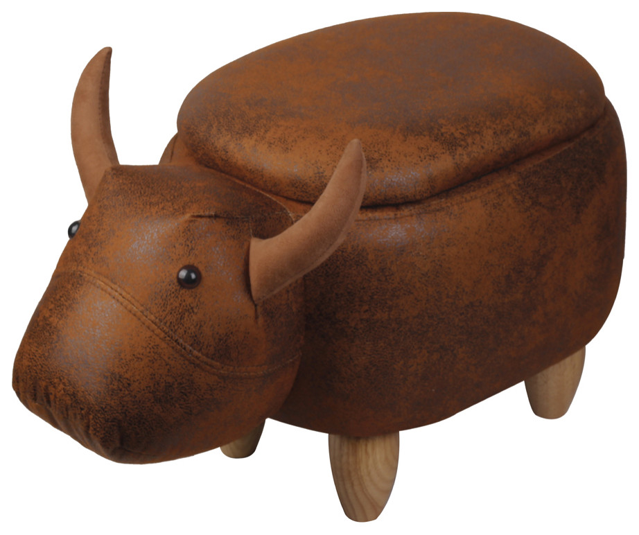 Brown Buffalo Cow Animal Ottoman Storage Faux Leather Foot Stool ...
