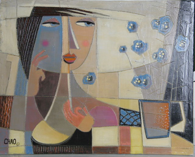 Roger Chao, Girl With Blue Flowers, Oil Painting - Contemporary ...