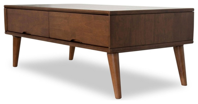 Pemberly Row Mid-Century rectangular Solid Wood Coffee Table in Brown ...