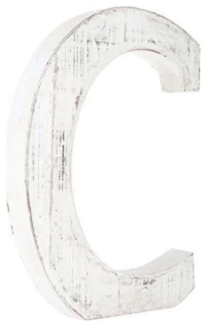 16" Distressed White Wash Wooden Initial Letter C Sculpture - Wall ...