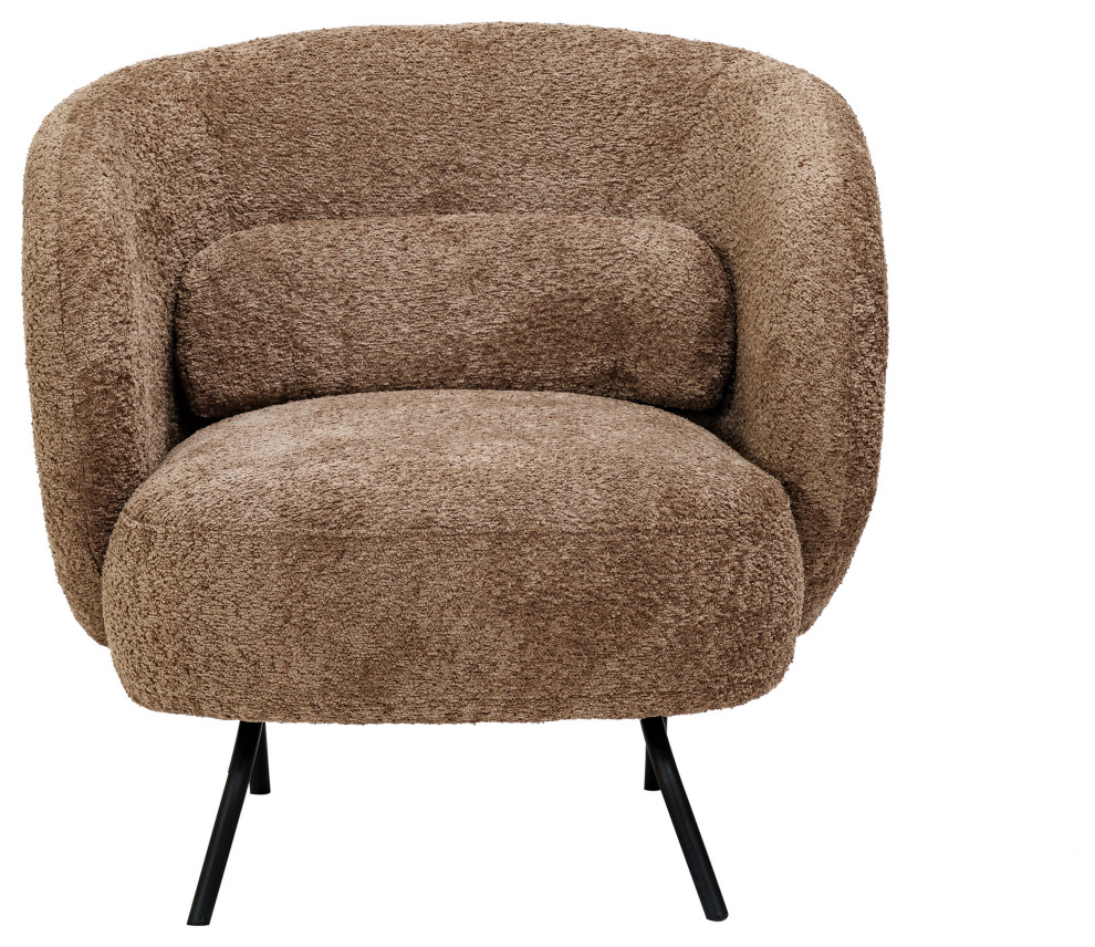 Soft Boucle Fabric Upholstered Chair With Black Metal Legs, Taupe ...