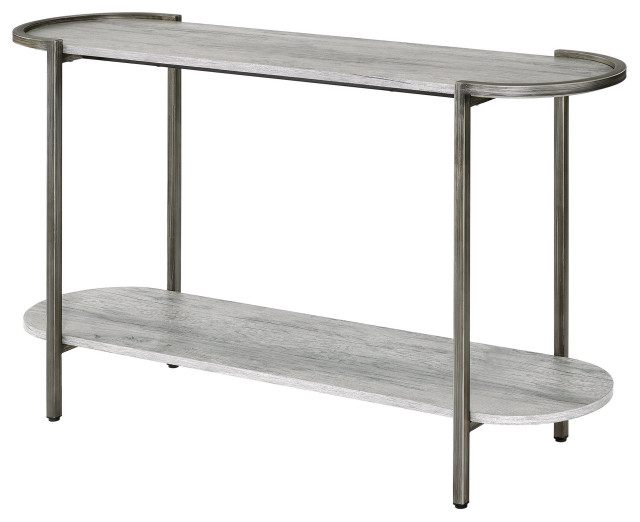 Contemporary Console Table, Open Gun Metal Frame With Light Gray Top ...