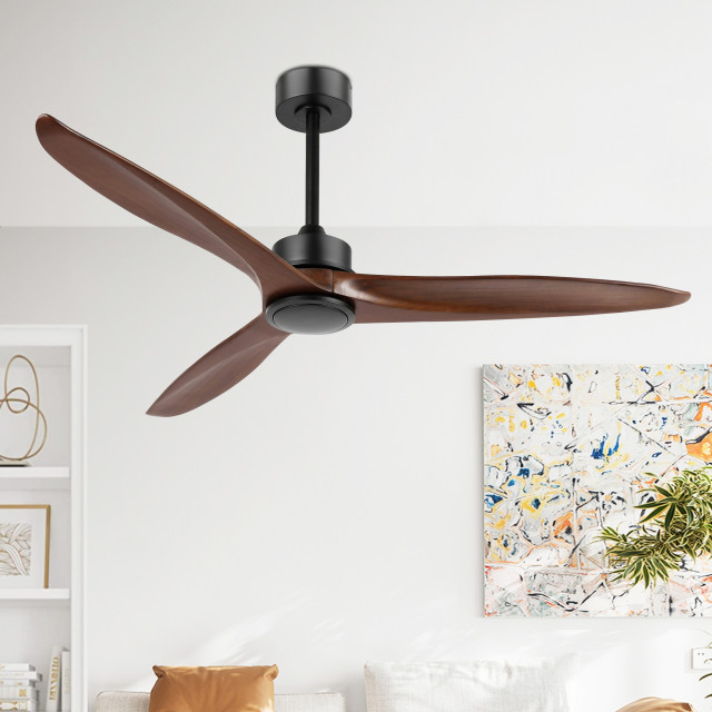 52" Solid Wood 3-Blade Propeller Ceiling Fan With Remote - Transitional ...