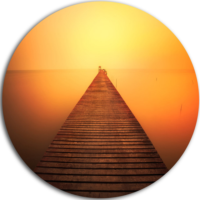Old Wooden Bridge Into Infinity Sea, Seascape Disc Metal Wall Art, Disc ...