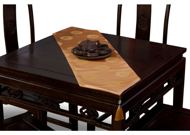 50-Inch Gold Silk Chinese Longevity Table Runner - Asian - Table ...