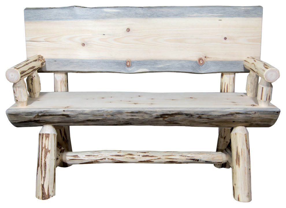 Montana Half Log Bench With Back And Arms In Ready To Finish MWHLBWB4 ...