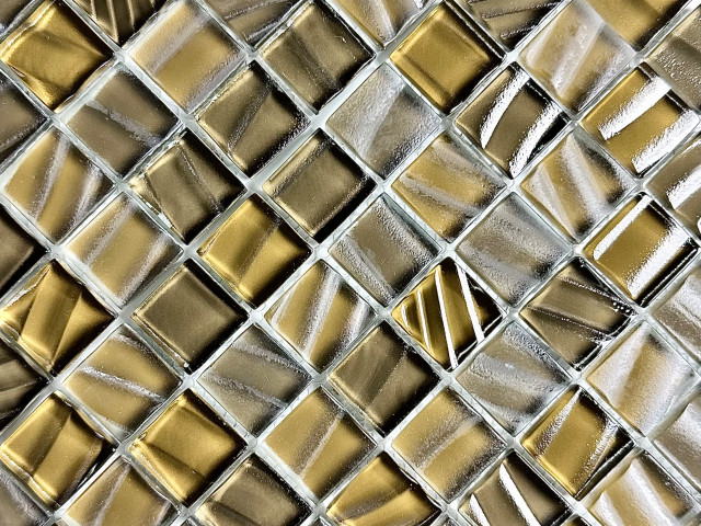 New Era 1"x1" Square Glass Mosaic Tile,Glossy Brown, Single Sheet ...