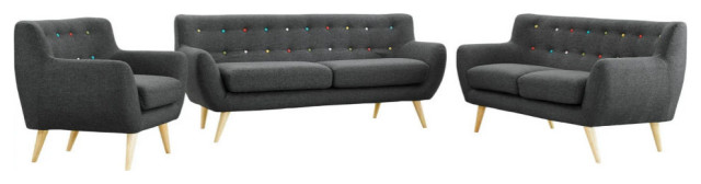 Marcy Gray 3 Piece Living Room Set - Midcentury - Living Room Furniture ...