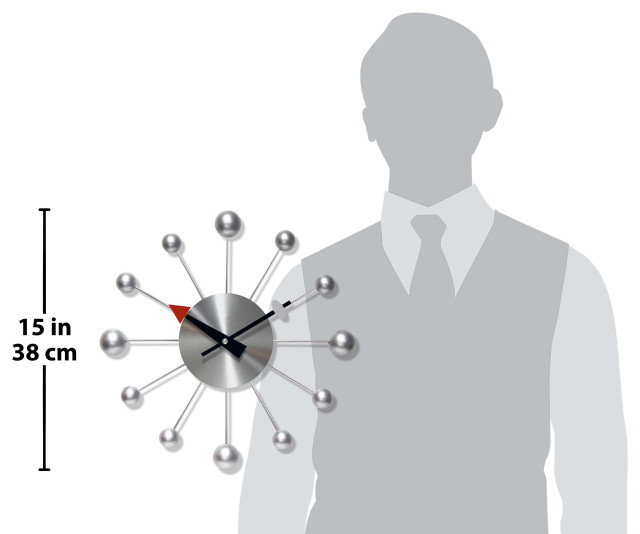 Orb Spoke 15" Mid-Century Modern Wall Clock - Silver - Midcentury ...