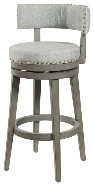Contemporary Gray Wood Bar Stool with Cushioned Seat and Curved ...