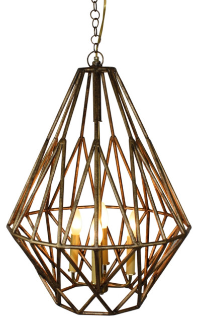 Minimalist Geometric Diamond Shape Fretwork Pendant Light Gold Bronze ...