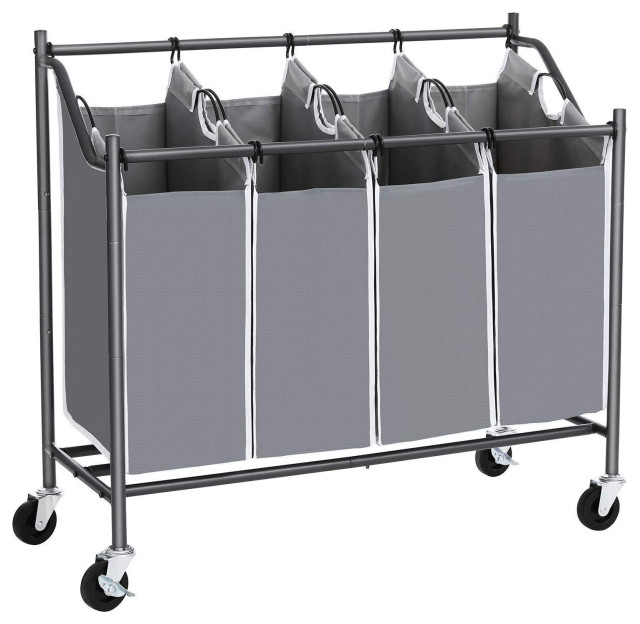 4 Bag Metal Frame Laundry Hamper with Casters, Gray - Contemporary ...