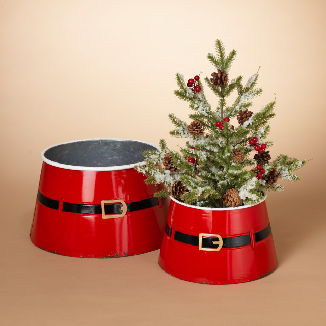Set of 2 nesting metal Santa belt mini tree collars - Traditional ...