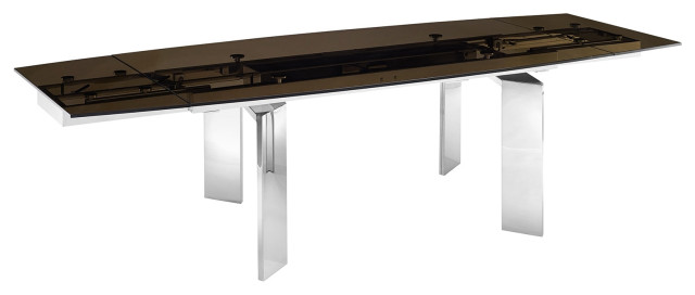 Astor Extendable Dining Table with Stainless Base and Smoked Top ...