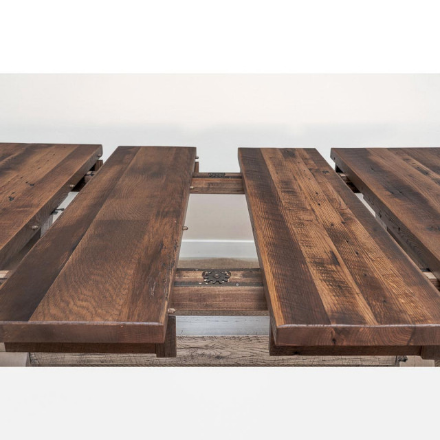 Foster Farmhouse Dining Table, Barnwood, 42x108, 4 Middle Leaves ...