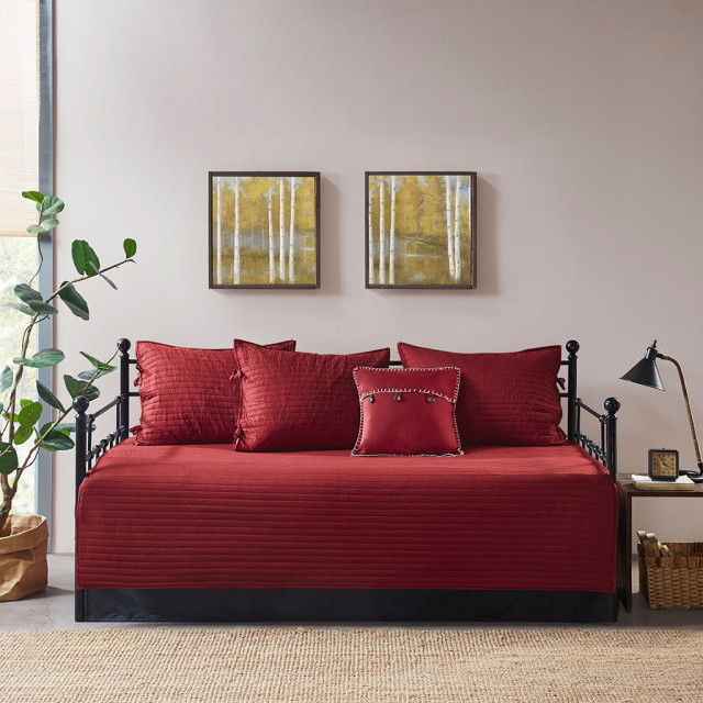 Madison Park Ridge 6 Piece Reversible Daybed Cover Set, Red, Daybed ...