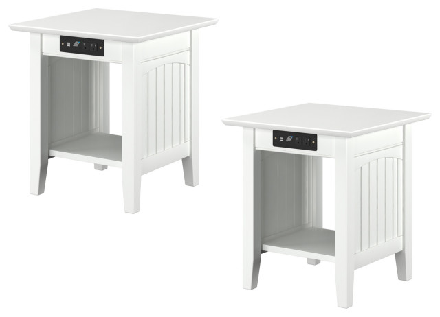 Afi Nantucket Solid Hardwood End Table With USB Charger Set of 2 White ...