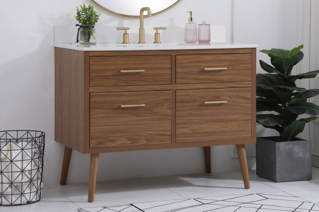 Bella Bathroom Vanity With Backsplash, 42 - Midcentury - Bathroom ...