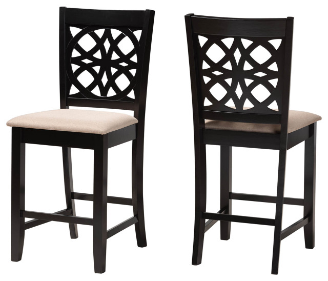 Modern Beige Fabric and Dark Brown Finished Wood 2-Piece Counter Stool ...