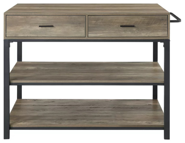 Industrial Kitchen Island, Metal Frame With Rectangular Top & Drawers ...