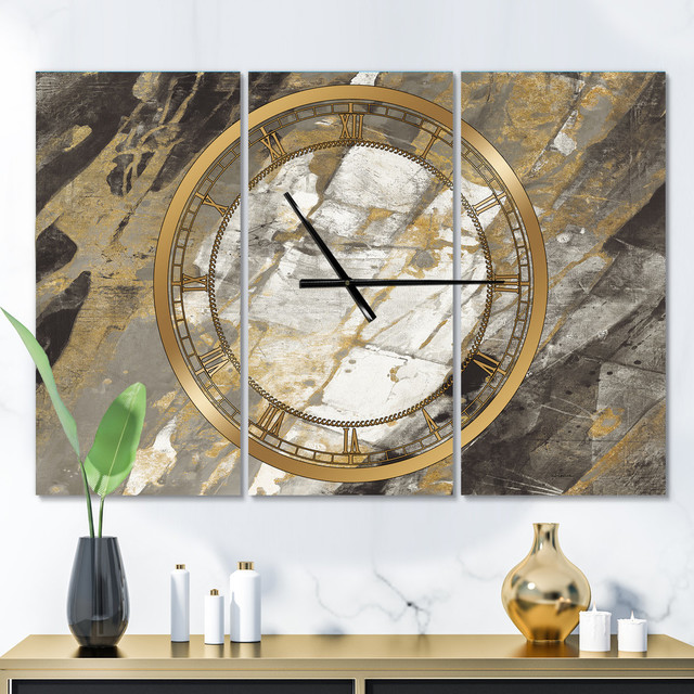 Gold, Black and White Hanpainted Abstract Glam Multipanel Metal Clock ...