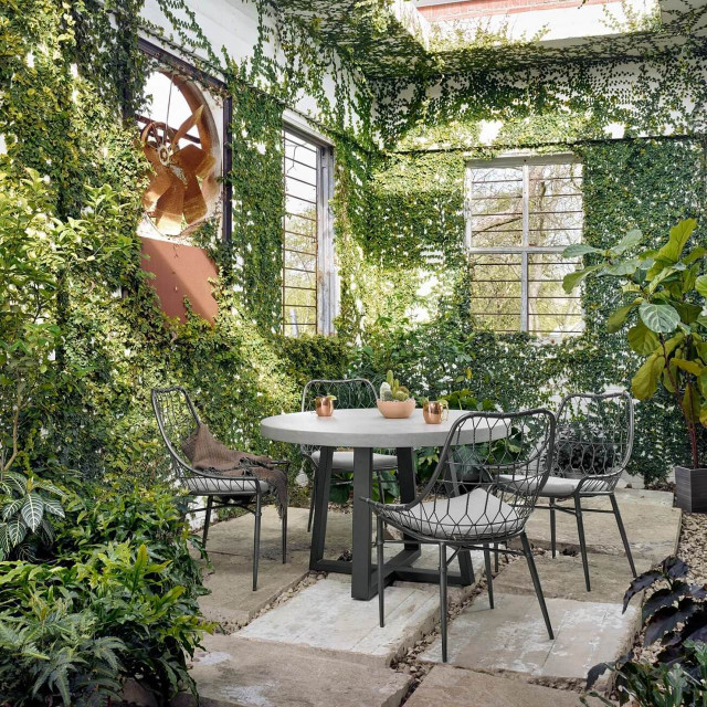 Masonry Concrete 48" Round Dining Table - Industrial - Outdoor Dining ...