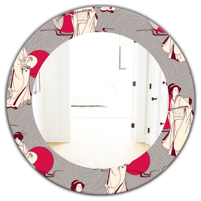 Designart Japanese Geisha Bohemian Eclectic Frameless Oval Or Round ...