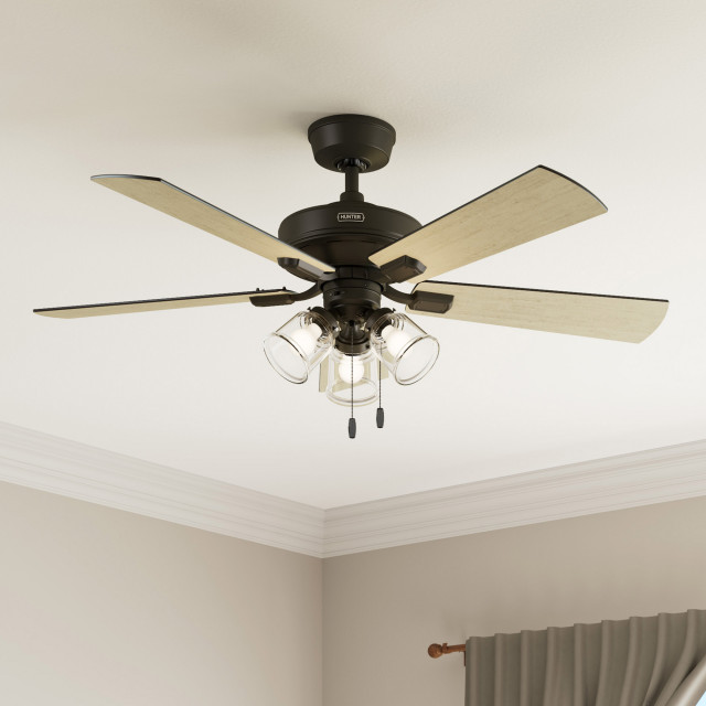Hunter 52" Crestfield Noble Bronze Ceiling Fan, LED Light Kit and Pull ...