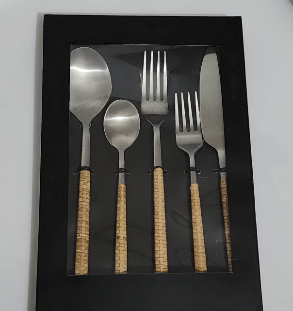 Rattan Stainless Steel Cutlery, Set of - Tropical - Flatware And ...