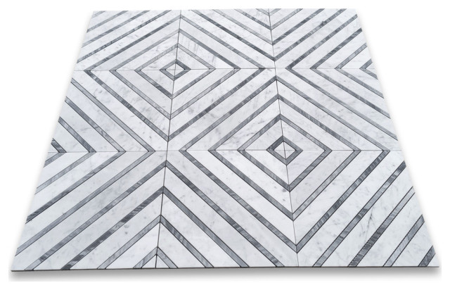 Carrara White Marble Geometric Polystrip Mosaic Bardiglio Gray Honed, 1 ...