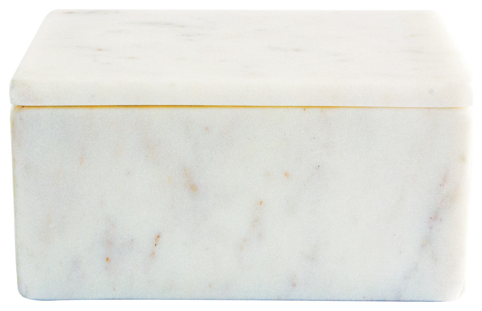Marble Box Storage Container With Lid, White - Contemporary - Jewelry ...
