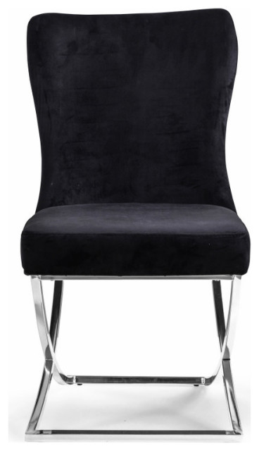 Set of Two Tufted Black And Silver Upholstered Microfiber Dining Side ...
