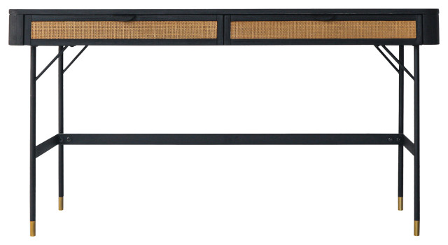 Saratoga 2 Drawer Desk, Black Acacia With Rattan - Tropical - Desks And ...