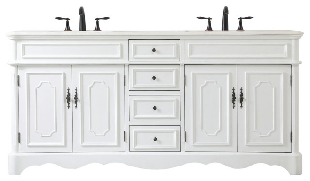 72" Double Bathroom Vanity, Antique White, Vf30472Daw - Traditional ...