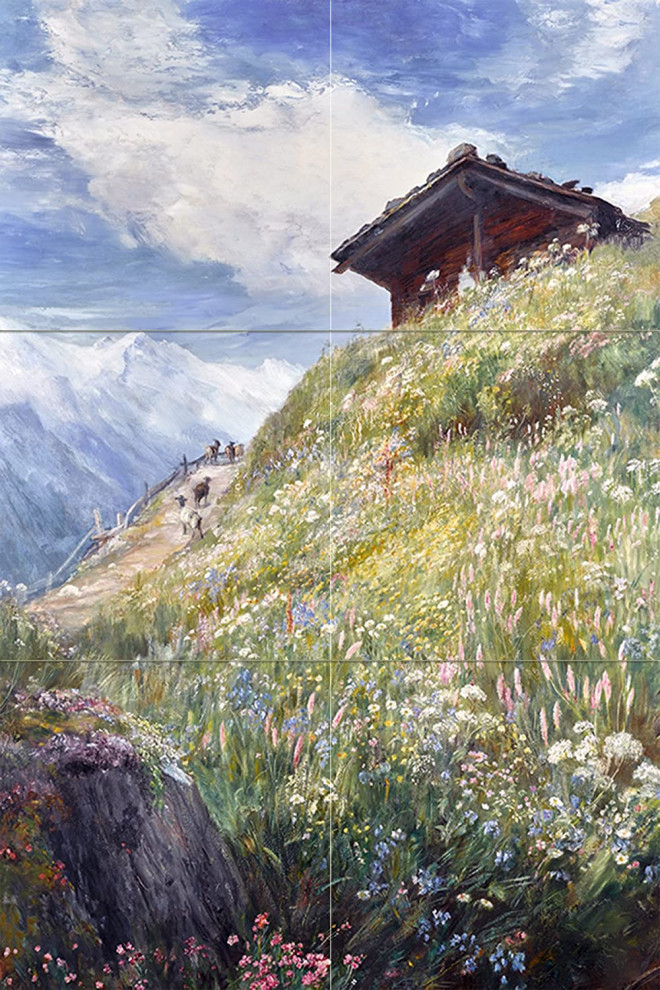 Tile Mural ALPINE MEADOW SWITZERLAND mountains Backsplash, Four Inch ...