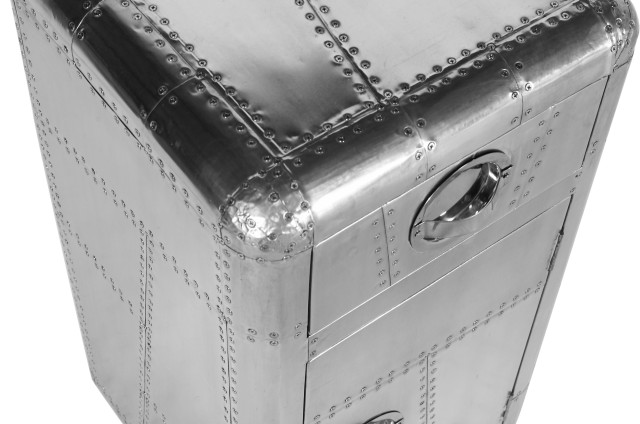 Aviator Aluminum Side Table With Door and Drawer - Industrial - Side ...
