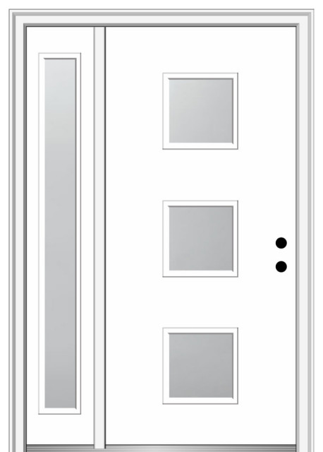 48"x80" 3 Lites Frosted Left-Hand Inswing Primed Fiberglass Door, 4-9/ ...