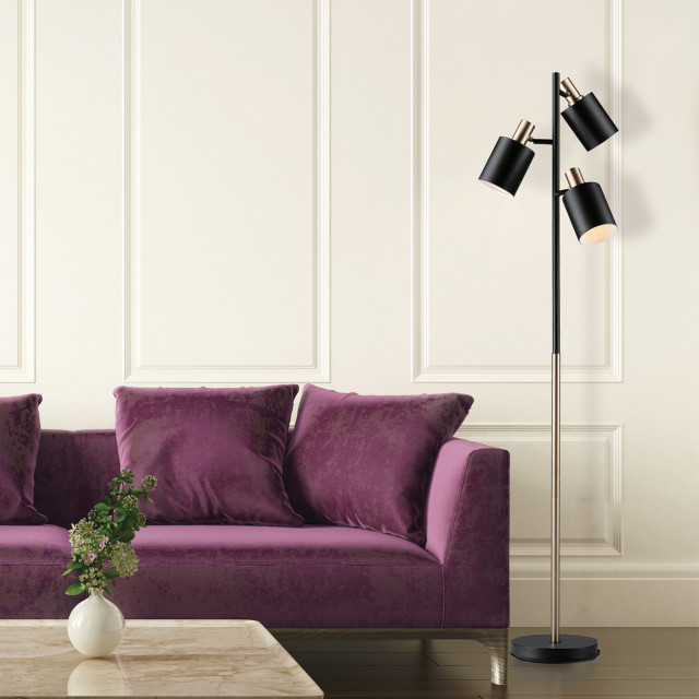 Novogratz x Globe 67" 3-Light Matte Black Track Tree Lamp, Matte Brass ...