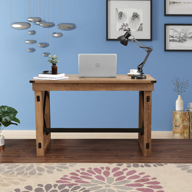 Sturdy Rustic Modern Computer Table, Wood & Metal Desk with Drawer ...
