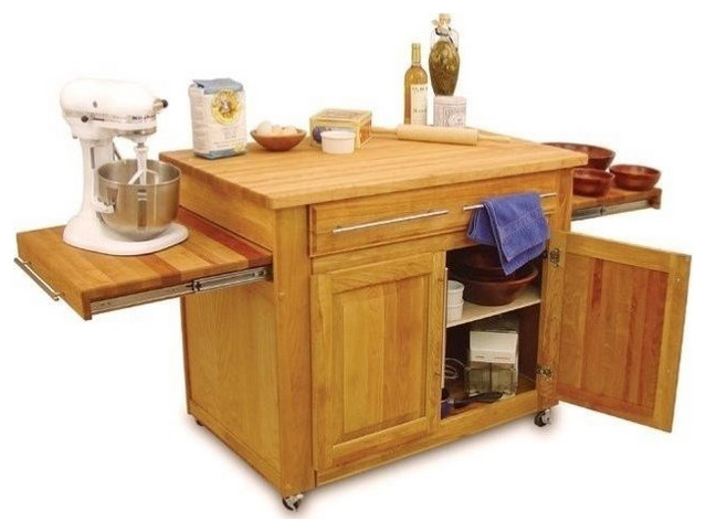 Bowery Hill Modern Wood Mobile Butcher Block Kitchen Cart in Natural ...
