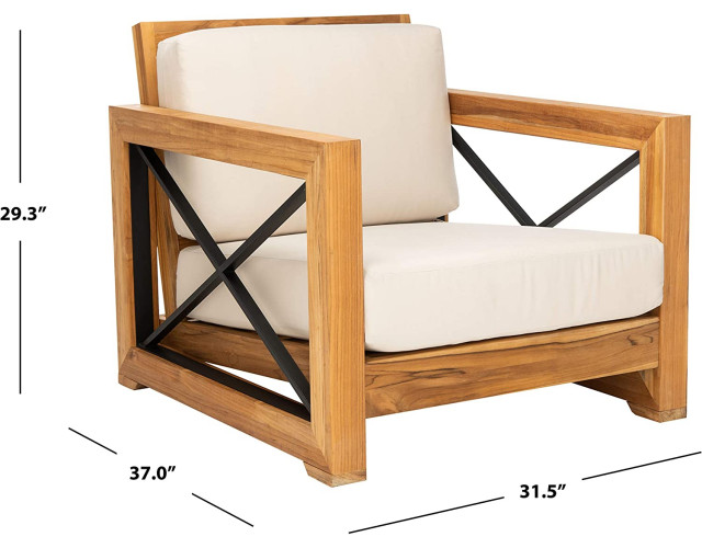 Outdoor Chair, Teak Wooden Frame With X-Shaped Metal Sides and ...